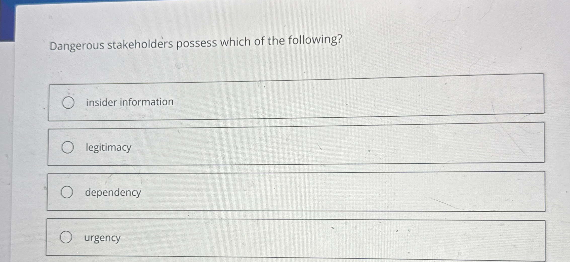 Dangerous stakeholders possess which of the | Chegg.com