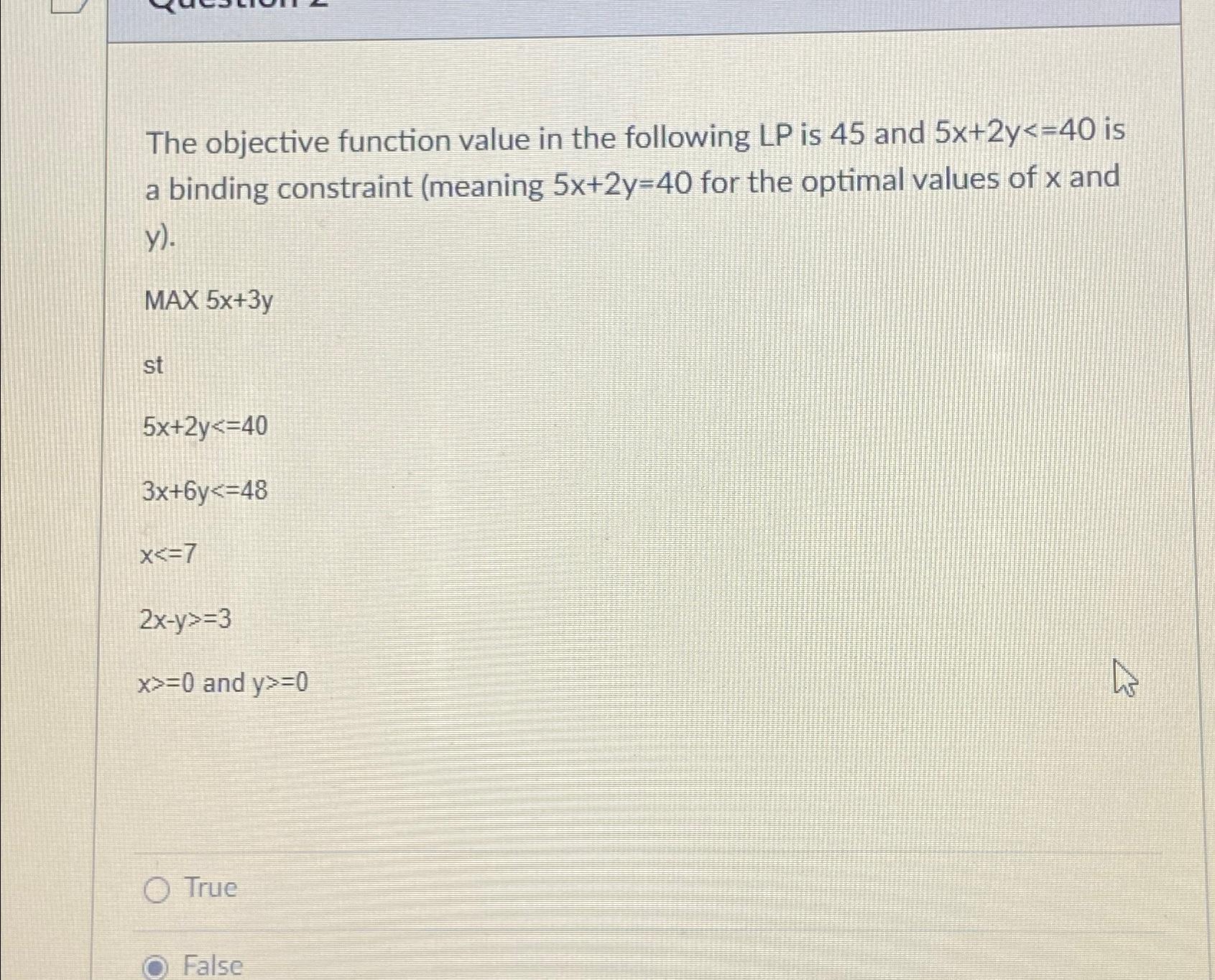 Solved The Objective Function Value In The Following Lp Is