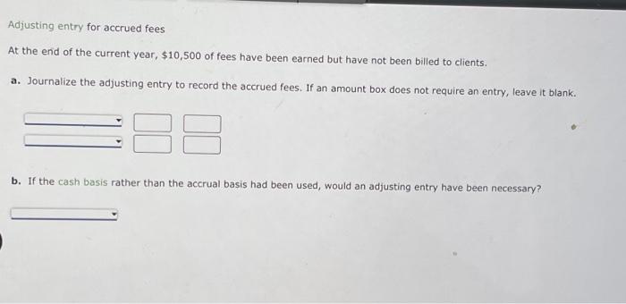 Solved Adjusting entry for accrued fees At the end of the | Chegg.com