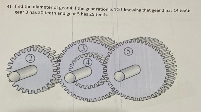 Solved 4) find the diameter of gear 4 if the gear ration is | Chegg.com