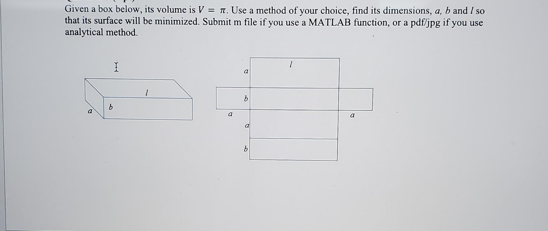 Solved Given a box below, its volume is V=π. Use a method of | Chegg.com