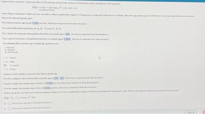 Solved What in the estarated aender gap? The evimated gender | Chegg.com