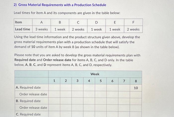 2) Gross Material Requirements with a Production | Chegg.com