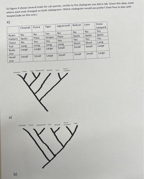 5) Figure X shows several traits for cat species, | Chegg.com