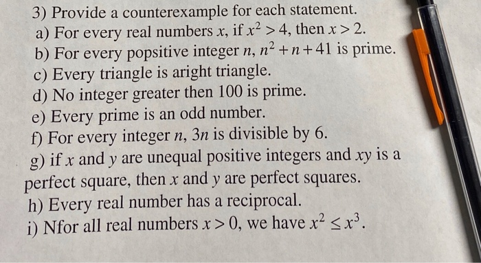 Solved 3) Provide a counterexample for each statement. a) | Chegg.com