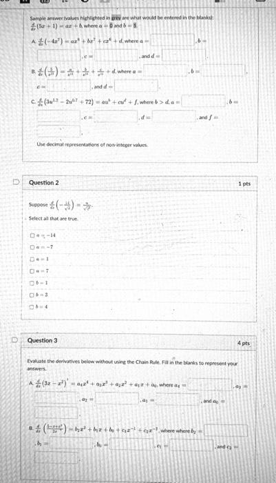 Solved fill in blanks: evaluate derivatives, select all that | Chegg.com