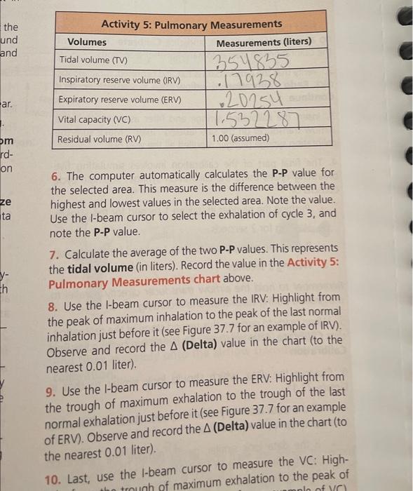 Solved 9. For the spirometer activities, record experimental | Chegg.com