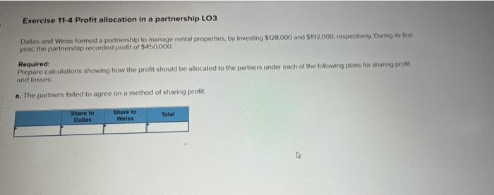 Solved Exercise 11-4 Profit allocation in a partnership LO3 | Chegg.com
