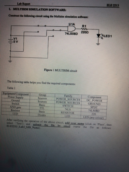 Solved Lab Report 1. MULTISIM SIMULATION SOFTWARE: ELE 2213 | Chegg.com