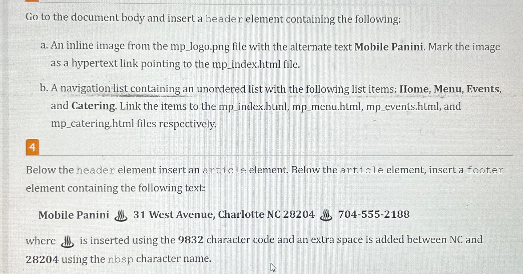 Solved Go to the document body and insert a header element | Chegg.com