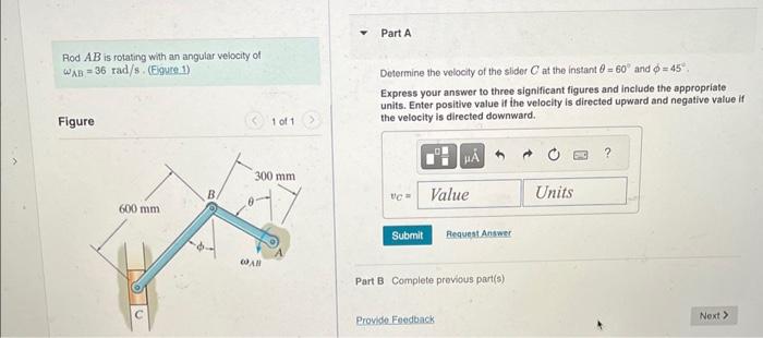Solved Rod AB is rotating with an angular velocity of | Chegg.com