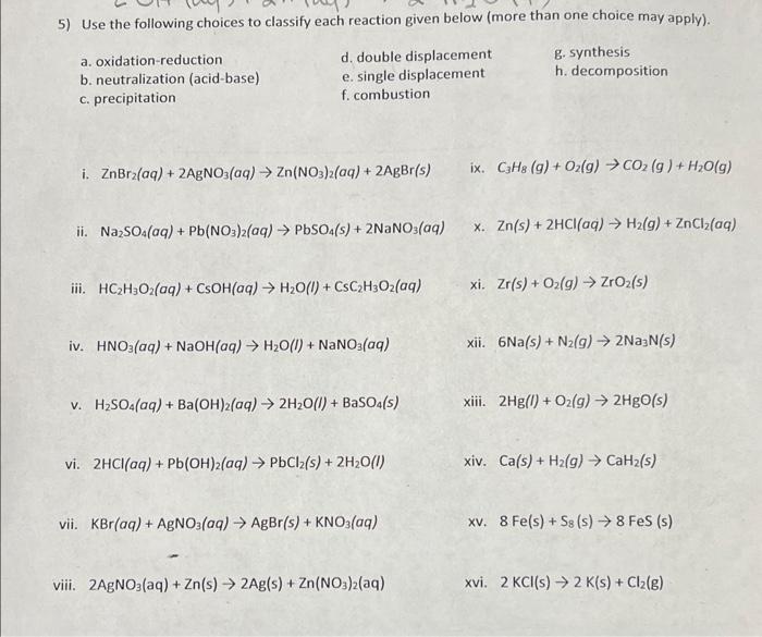 Solved 5) Use the following choices to classify each | Chegg.com