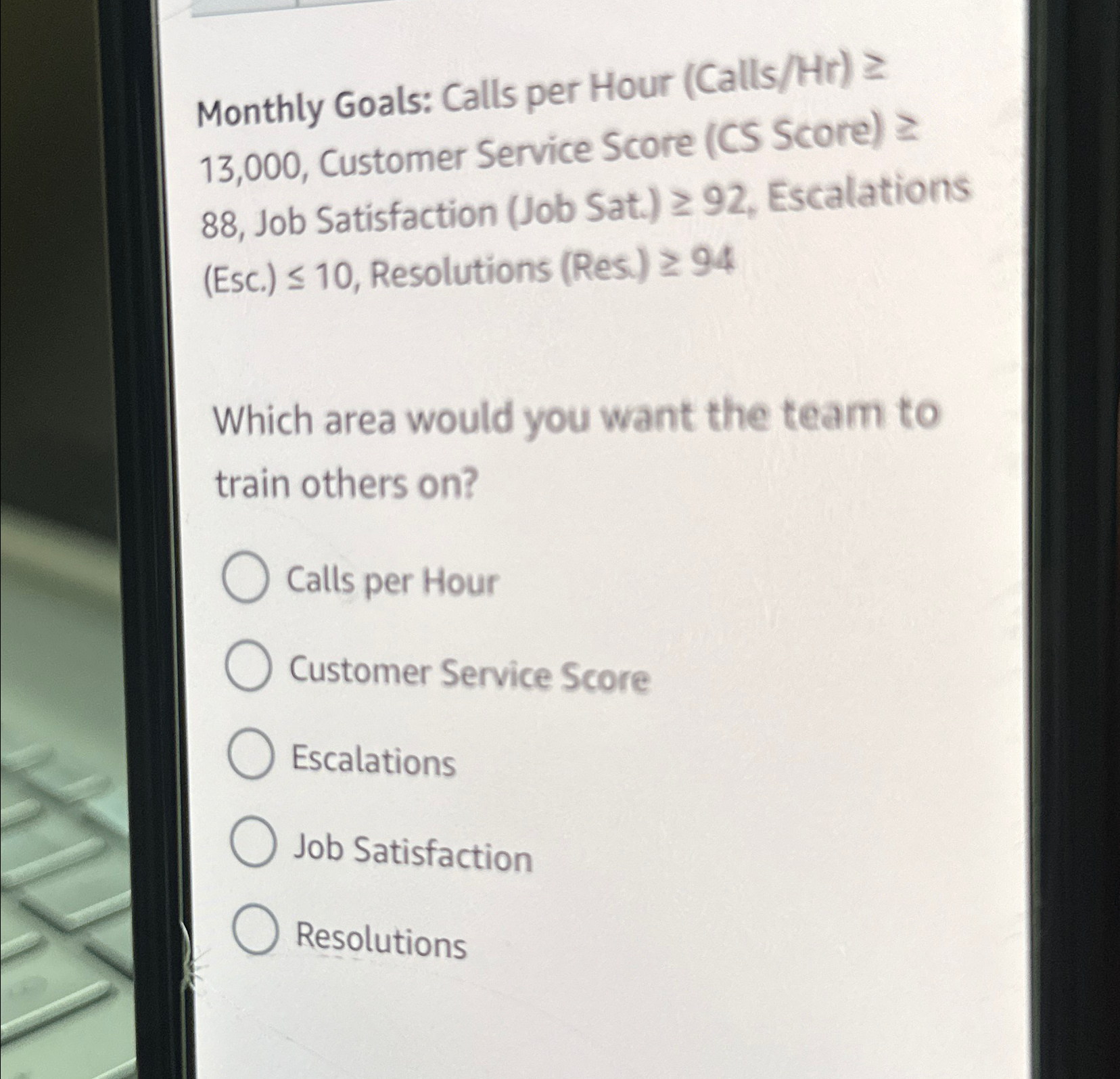 Solved Monthly Goals: Calls per Hour (Calls/ Hr 13,000 , | Chegg.com