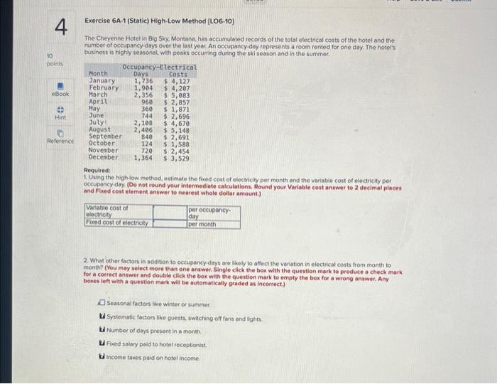 Solved Exercise 6A-1 (Static) High-Low Method [LO6-10] The | Chegg.com