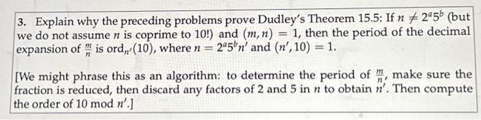 Solved 3. Explain why the preceding problems prove Dudley's | Chegg.com