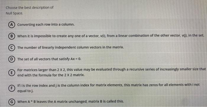 Solved Choose the best description of Null Space. Converting | Chegg.com