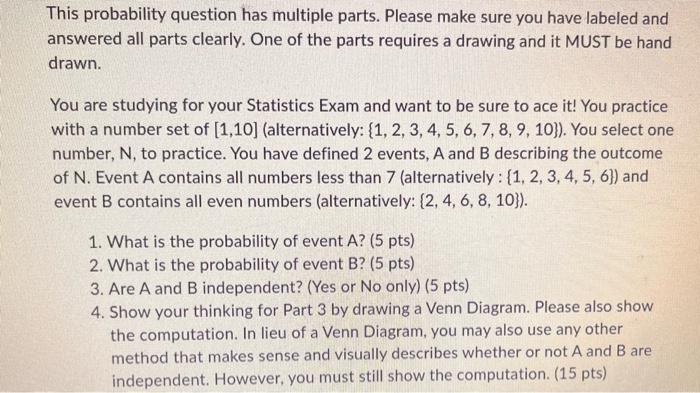 Solved This probability question has multiple parts. Please | Chegg.com