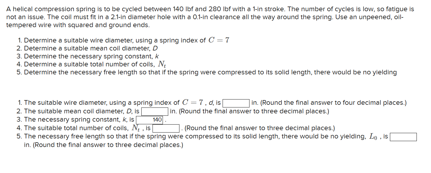 Solved A helical compression spring is to be cycled between | Chegg.com