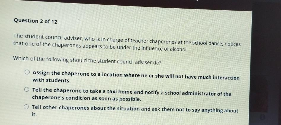 Solved Question 2 ﻿of 12The student council adviser, who is | Chegg.com