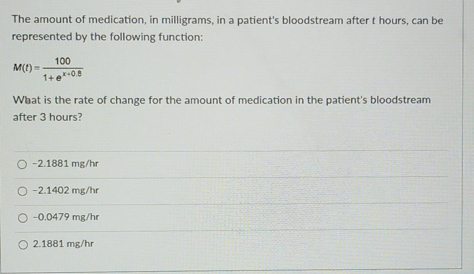Solved The amount of medication, in milligrams, in a | Chegg.com