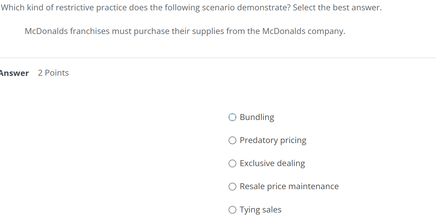 Solved Which kind of restrictive practice does the following | Chegg.com