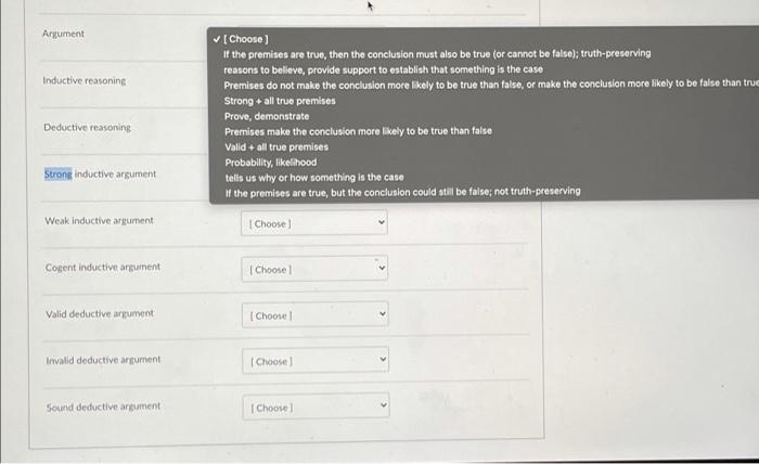 Solved Argument Inductive reasoning Choose If the premises | Chegg.com
