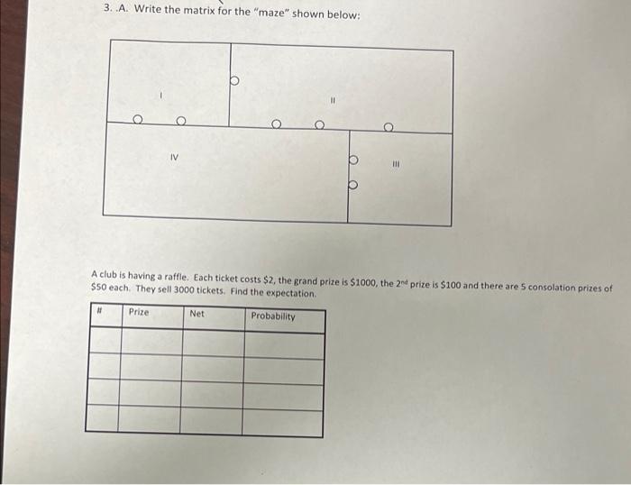 Solved 3. A. Write the matrix for the "maze" shown below: A | Chegg.com