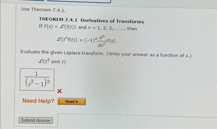 Solved THEOREM 7.4.1 Derivatives of Transforms If | Chegg.com