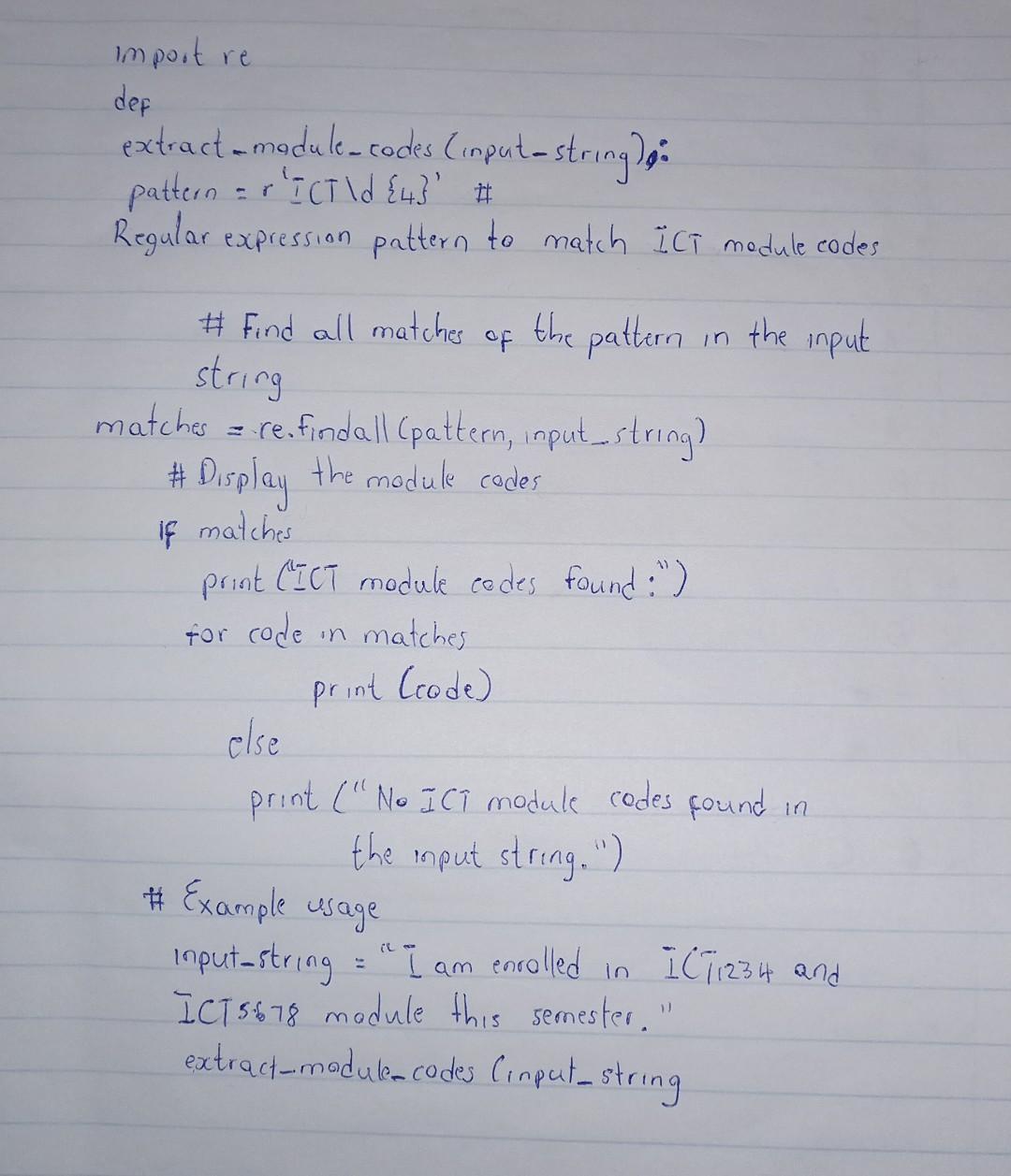 Solved import re def extract-madule_codes (input-string) : : | Chegg.com