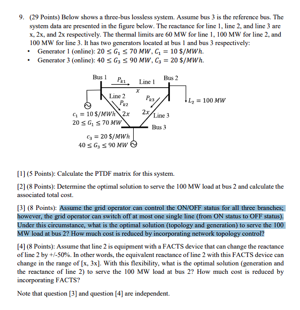 (29 ﻿Points) ﻿Below shows a three-bus lossless | Chegg.com