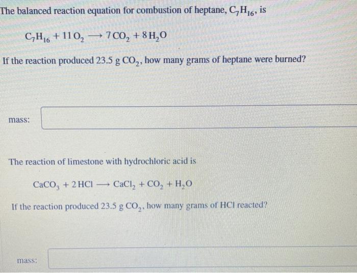 Solved The balanced reaction equation for combustion of | Chegg.com