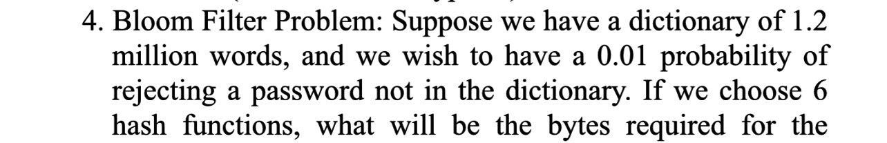 Solved Bloom Filter Problem: Suppose we have a dictionary of | Chegg.com