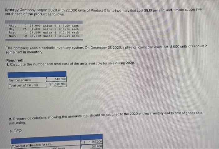 Solved Synergy Company began 2020 with 22,000 units of | Chegg.com