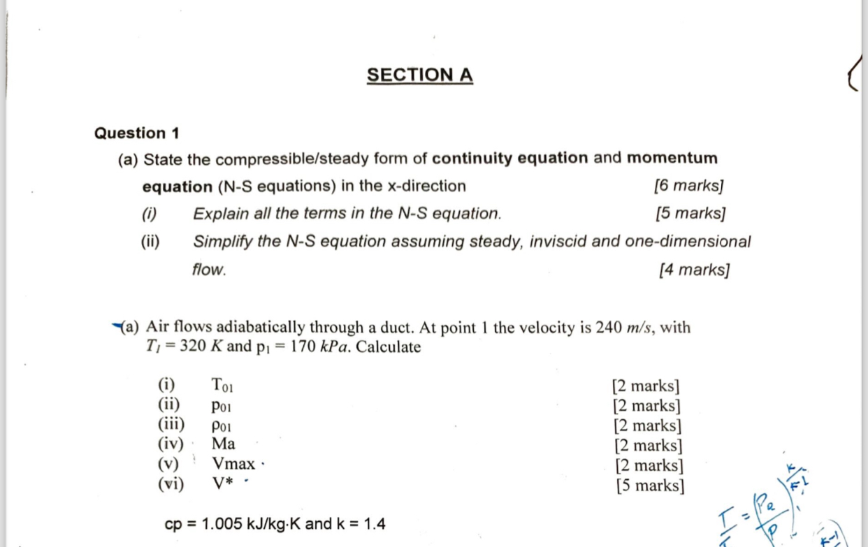 Solved SECTION AQuestion 1(a) ﻿State the compressible/steady | Chegg.com
