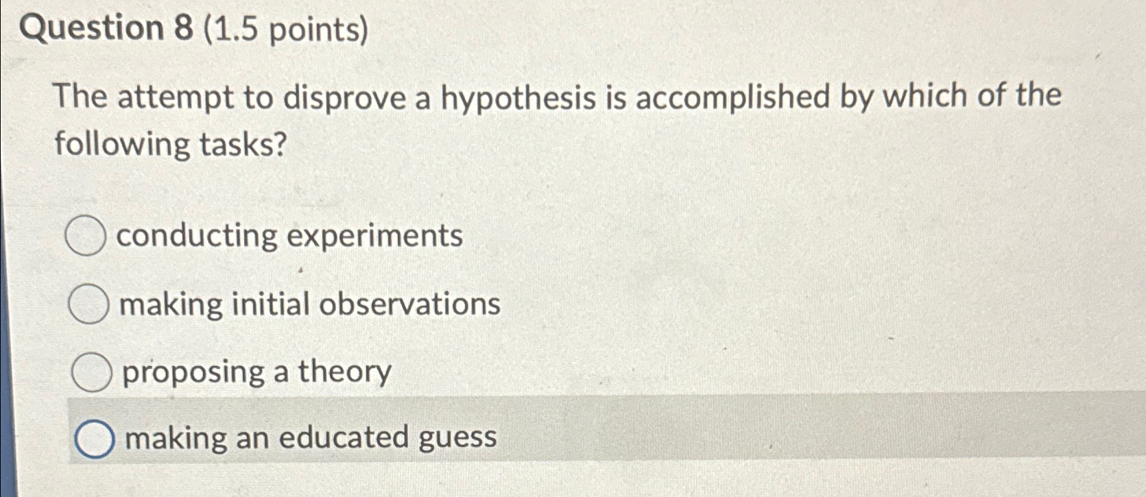 Solved Question 8 (1.5 ﻿points)The attempt to disprove a | Chegg.com