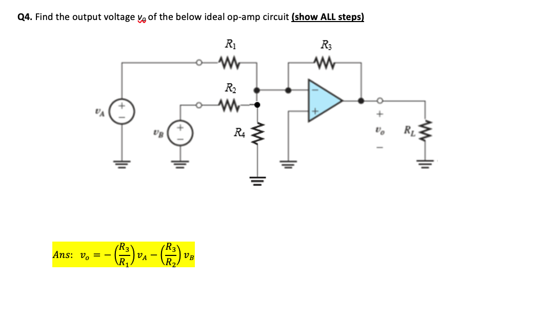 Solved Q4. ﻿Find the output voltage ve ﻿of the below ideal | Chegg.com