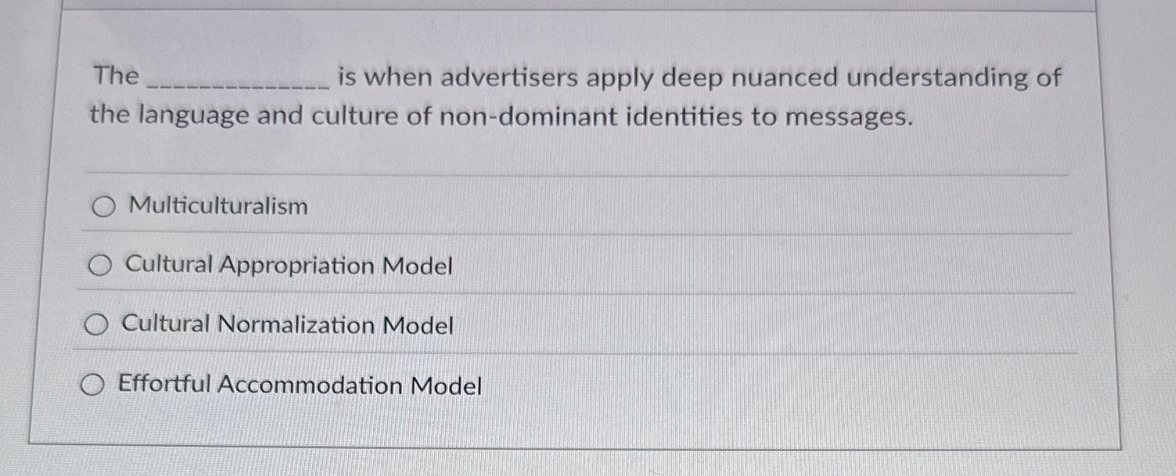 Solved The ﻿is when advertisers apply deep nuanced | Chegg.com