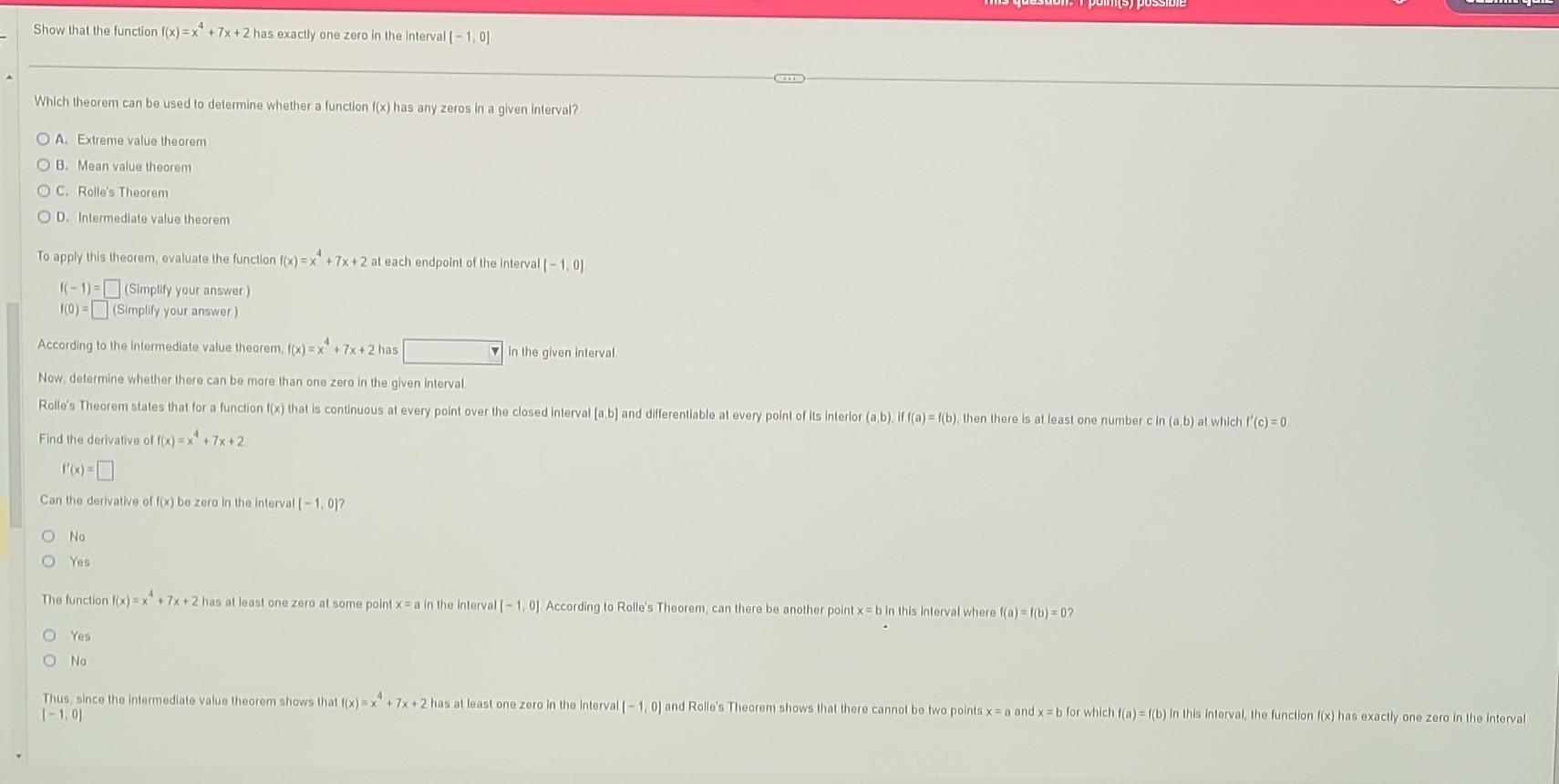Solved Show That The Function F X X4 7x 2 Has Exactly One
