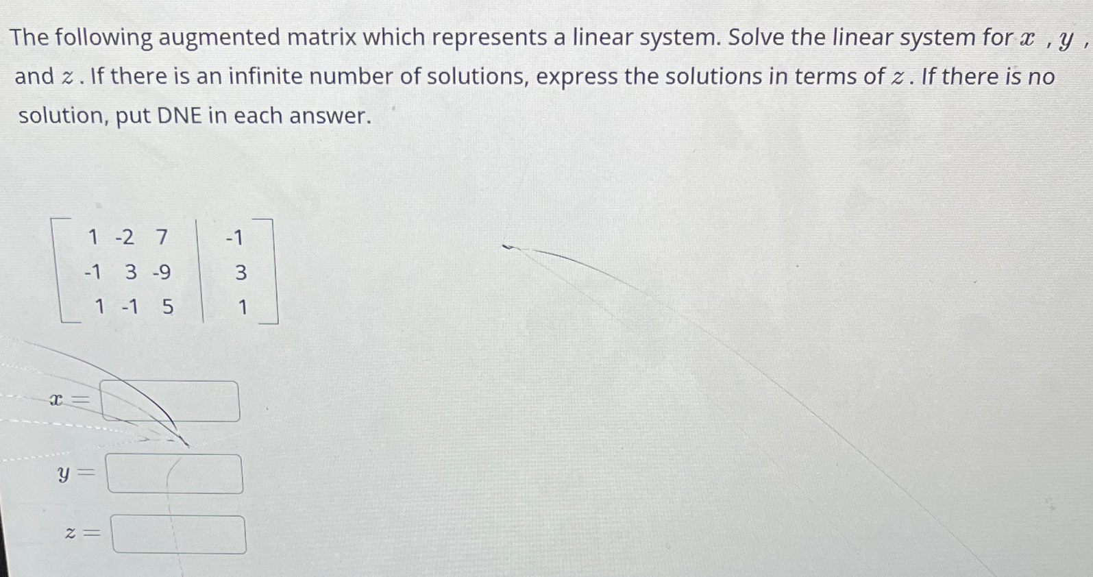 Solved The following augmented matrix which represents a | Chegg.com