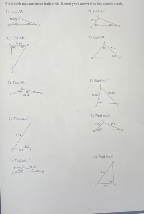 Solved Find each measurement indicated. Round your answers | Chegg.com