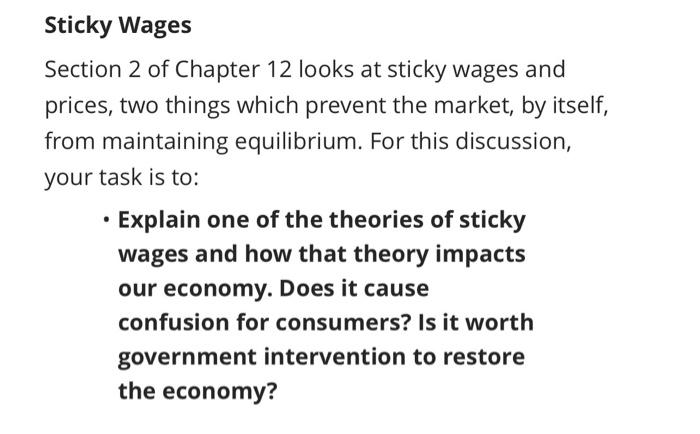Solved Sticky Wages Section 2 of Chapter 12 looks at sticky | Chegg.com