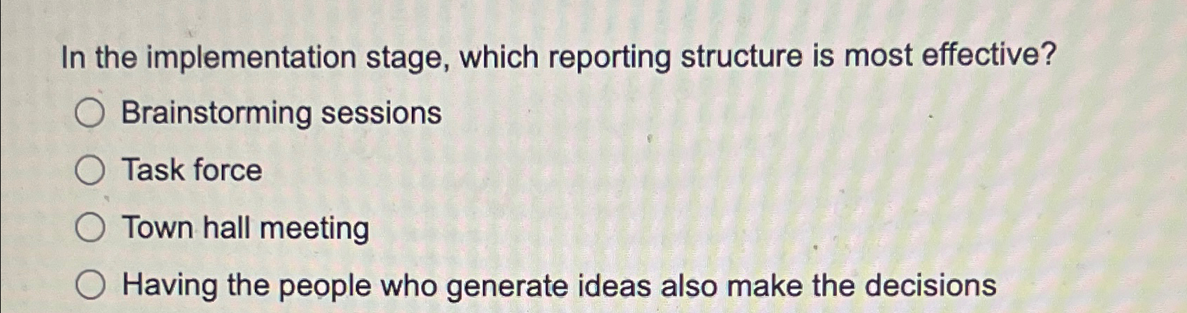 Solved In the implementation stage, which reporting | Chegg.com
