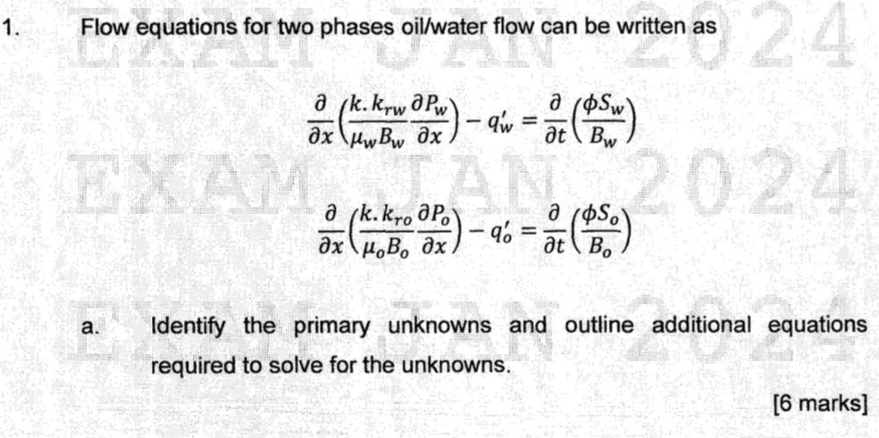 Solved newFlow equations for two phases oilwater flow can be | Chegg.com