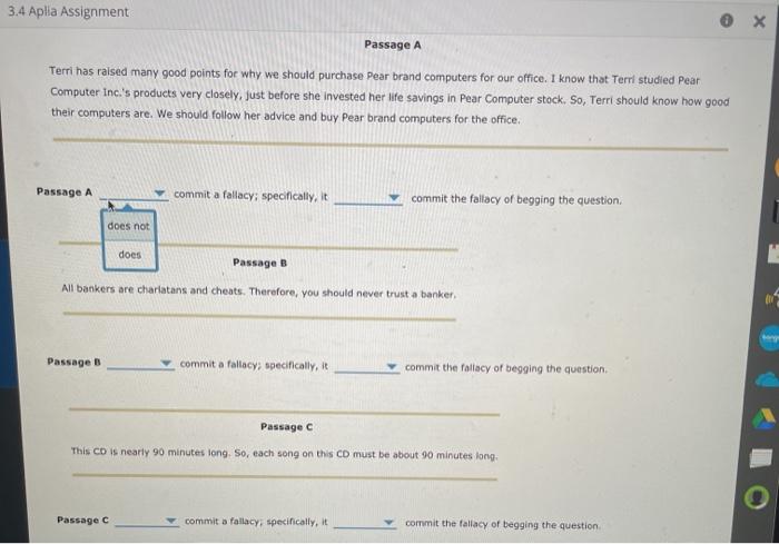 Solved 3.4 Aplia Assignment Passage A Terri has raised many | Chegg.com