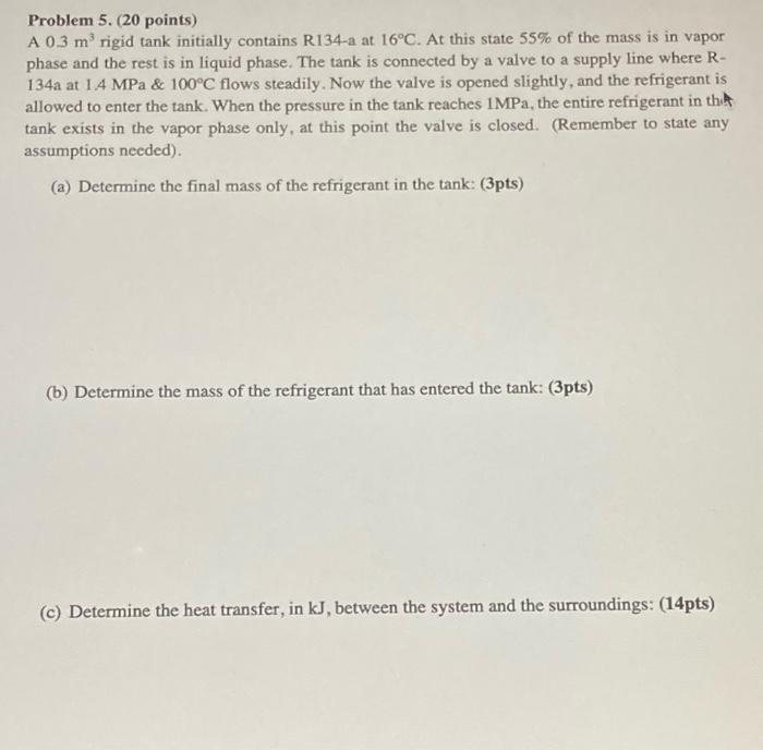 Solved Problem 5. (20 points) A 0.3 m rigid tank initially | Chegg.com