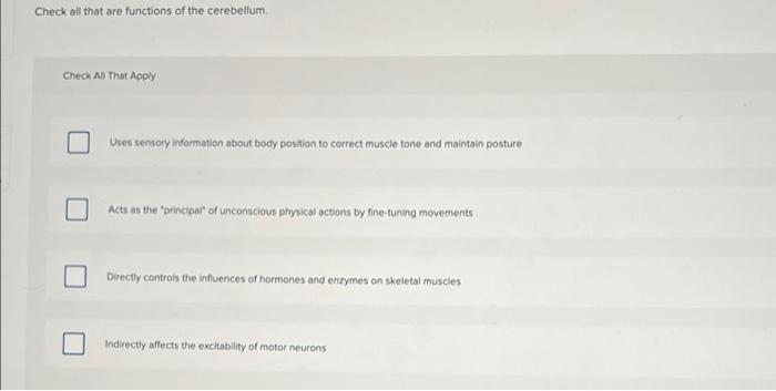 Solved Check all that are functions of the cerebellum, Check | Chegg.com