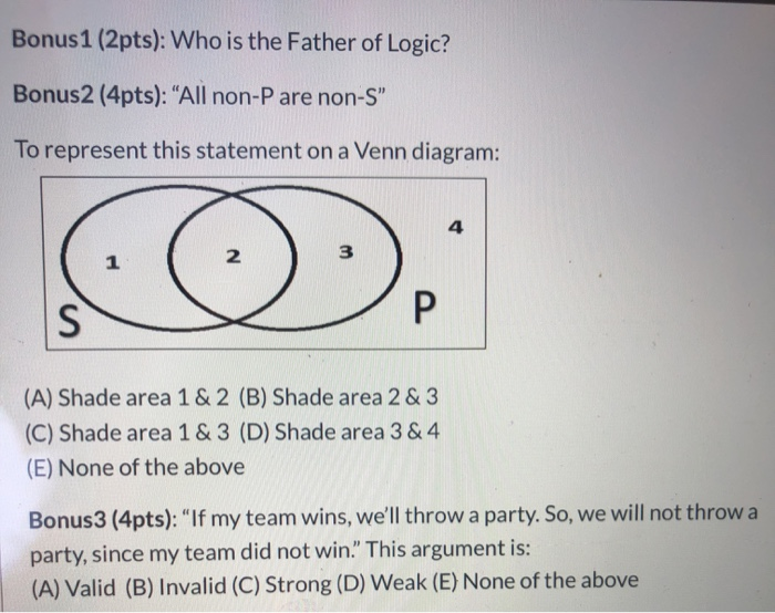 Solved Bonus 1 (2pts): Who is the Father of Logic? Bonus 2 | Chegg.com