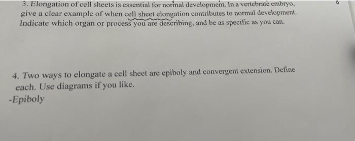 Solved 0 3. Elongation of cell sheets is essential for | Chegg.com