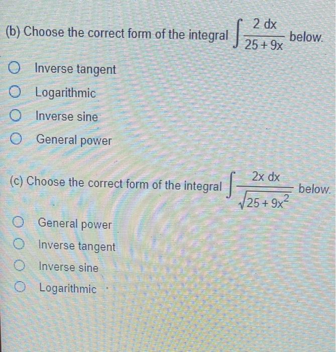 Solved Identify the form of each integral as being inverse | Chegg.com