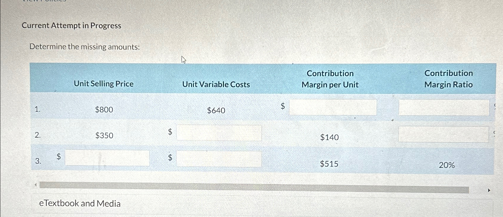 Solved Current Attempt in ProgressDetermine the missing | Chegg.com
